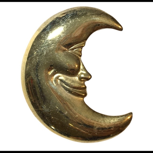 Jewelry | Vintage Gold Tone Half Moon Face Brooch Pin | Poshmark